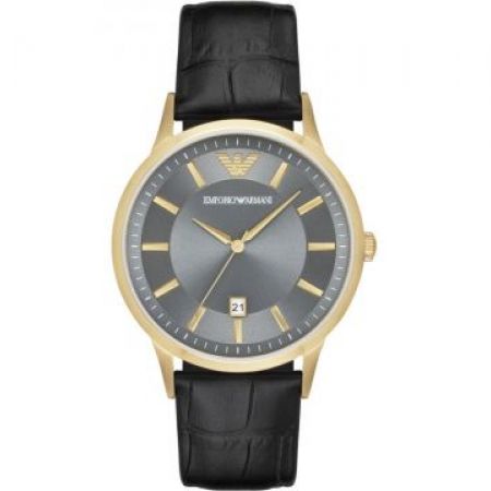 Emporio Armani AR11049 Leather Classic Grey Dial Round Watch For Men ...
