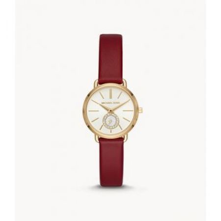 Michael Kors MK2751 Leather Petite Portia Three-Hand Merlot Round Watch ...