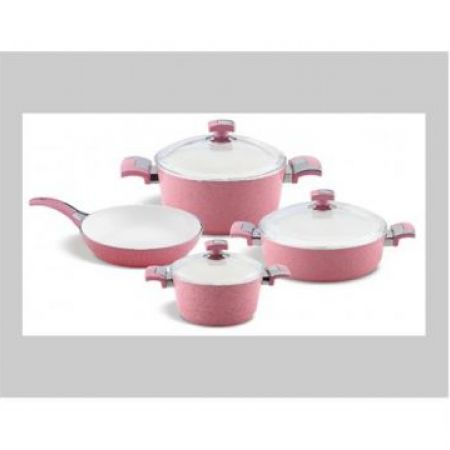 Bonera Cookware Ceramic 7 Pcs Set Pink - Makhsoom