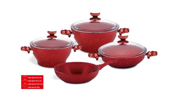 Bonera Cookware Granite 7 Pcs Set-Rose - Makhsoom