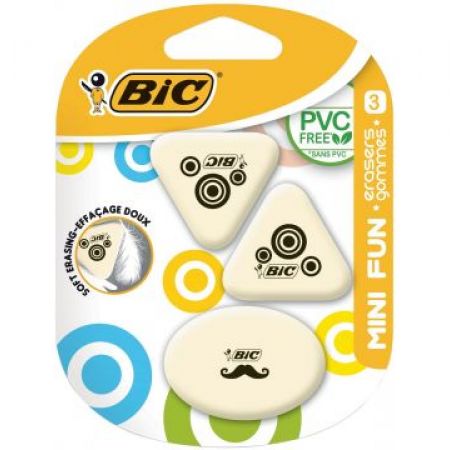 Bic Mini Synthetic Rubber Eraser 3 Pcs White - Makhsoom
