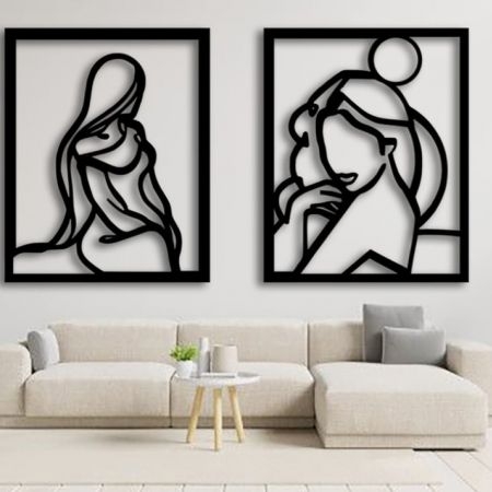 Wood Woman Frame Wall Art Assorted 1 Pc - Makhsoom