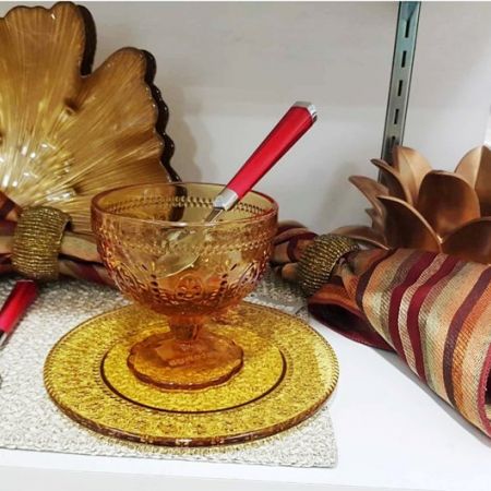 Stokes Set Of Casual Amber Dessert Coupe With Plate 12 Pcs - Makhsoom