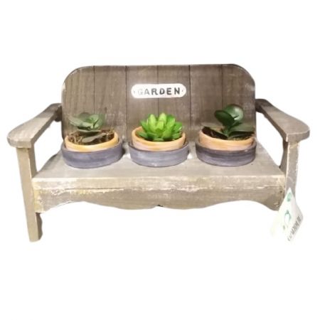 Deco Mini Flower Bench, Wood Flower Holder For 3 Pots - Makhsoom