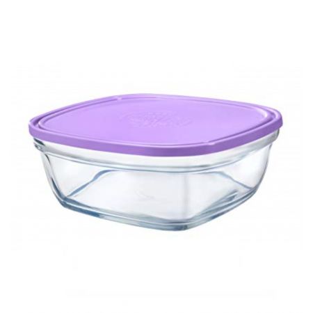 Duralex Freshbox Tempered Glass Clear Square With Purple Lid - 9cm ...