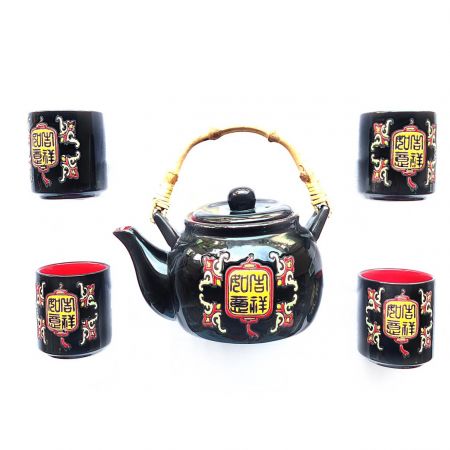 Thinkkitchen Set Of Chinese Lantern Teapot With Cups 5 Pcs - Makhsoom
