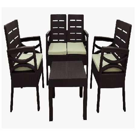 Mandella Artemis Table With 4 Seats Chairs with Cushion - Brown - Makhsoom