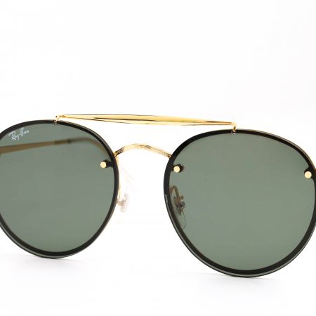 Rayban RB3614N Blaze Round Double Bridge Gold Green Round Sunglasses ...