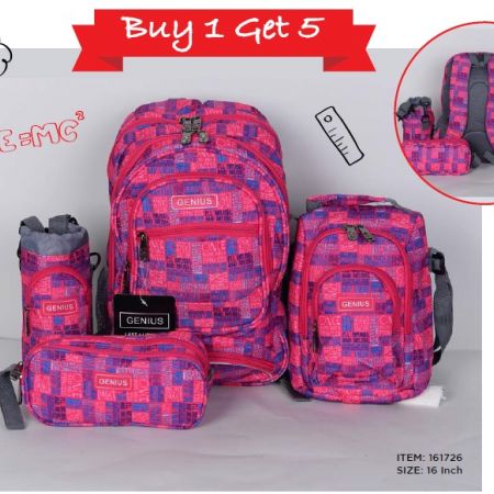 Genius School Bag Set of 5 Pcs 161726 - 16 Inch - Makhsoom