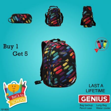Genius School Bag Set of 5 Pcs 191605 - 16 Inch - Makhsoom