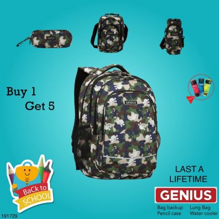 Genius School Bag Set of 5 Pcs 191729 - 17 Inch - Makhsoom