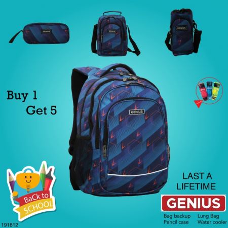 Genius School Bag Set of 5 Pcs 191812 - 18 Inch - Makhsoom