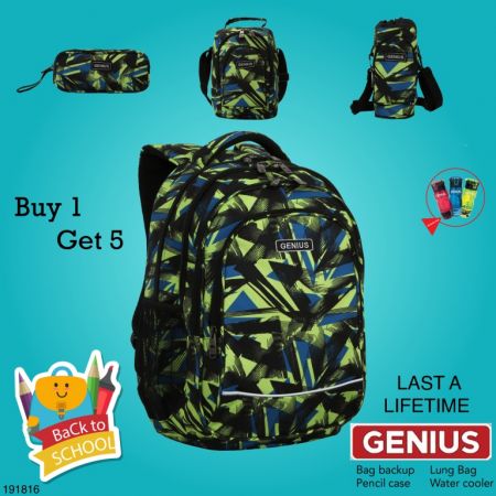 Genius School Bag Set of 5 Pcs 191816 - 18 Inch - Makhsoom