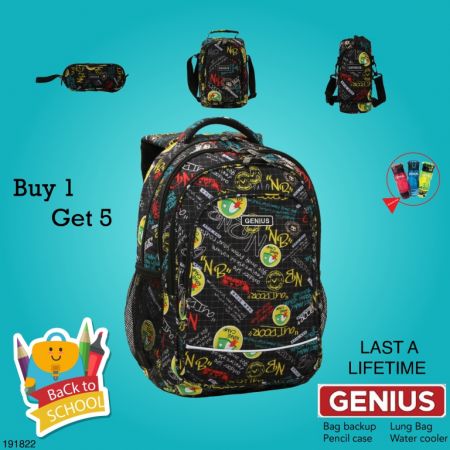 Genius School Bag Set of 5 Pcs 191822 - 18 Inch - Makhsoom