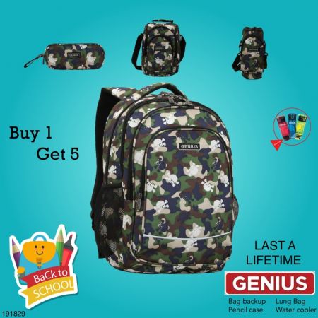 Genius School Bag Set of 5 Pcs 191829 - 18 Inch - Makhsoom