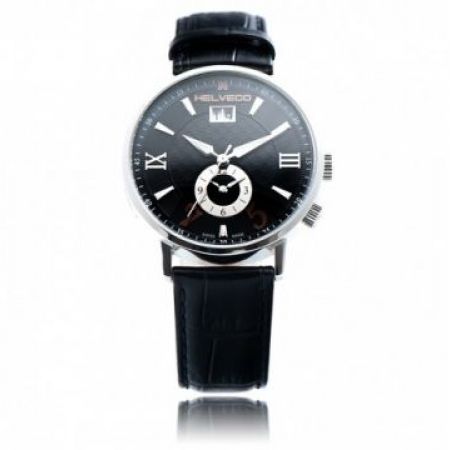 Helveco Leather Black Round Watch For Men - Makhsoom