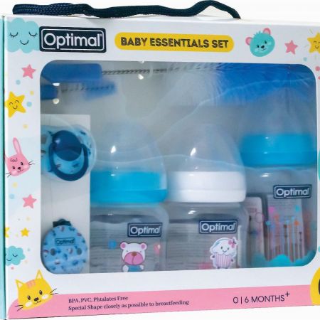 Optimal Wide Neck Baby Bottles Essential Set 0+ Months - Blue - Makhsoom