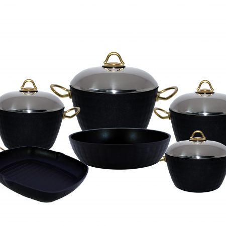 Bonera Set of Cookware Valentino 10 Pcs - Black - Makhsoom