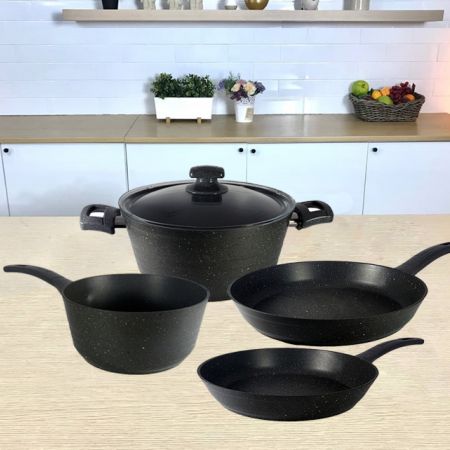 Zenith Set of Cookware Forged Aluminium, Granite - 5 Pcs - Makhsoom