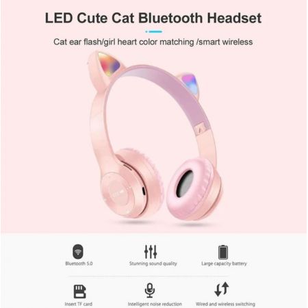 P47 Cute Cat Ear Bluetooth Headphone - Blue - Makhsoom