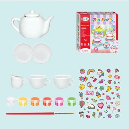 Color Day Tea Party Painting Ceramic Set 9 Pcs 5+ Years - Makhsoom