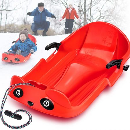Plastic Panda Snow Sled With Brakes & Pull Rope 70 x 40 x 19 cm - Red ...