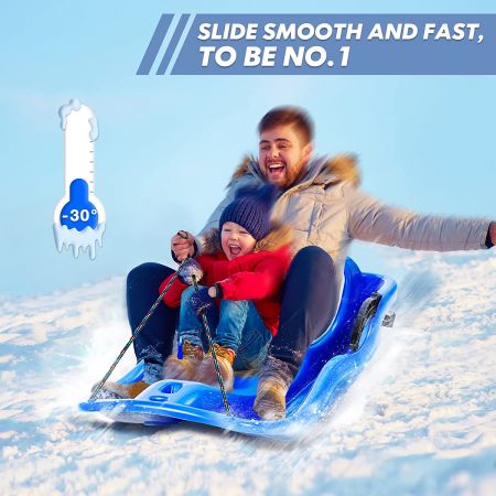 Plastic Snow Sled With Brakes & Pull Rope 90 x 40 x 18 cm - Blue - Makhsoom