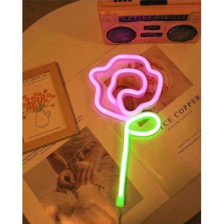 Rose Flower LED Neon Night Light Battery & USB Powered 27 x 13.5 cm ...