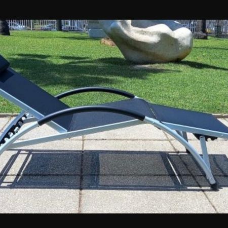 Fast Furniture 1666 Steel Fram Sun Lounge Black Frame Beige Textile ...