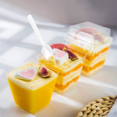 Set Of Disposable Plastic Pudding Bowls With Lid and Spoon 20 Pcs 5 x 4 ...