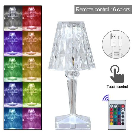 LED Diamond Crystal Projection Night Lights USB Charging Touch Control ...
