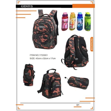 Genius School Bag Set of 5 Pcs 1723001 - 17 Inch - Makhsoom