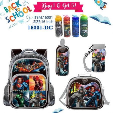 Genius 3D Character Kids School Bag Set of 5 Pcs 16 Inch - 16001a - DC ...