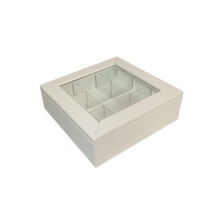 Flow Wooden Glass Tea Box White - 27 x 23 x 8 cm - Makhsoom