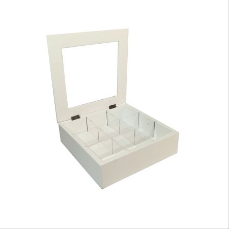 Flow Wooden Glass Tea Box White - 27 x 23 x 8 cm - Makhsoom