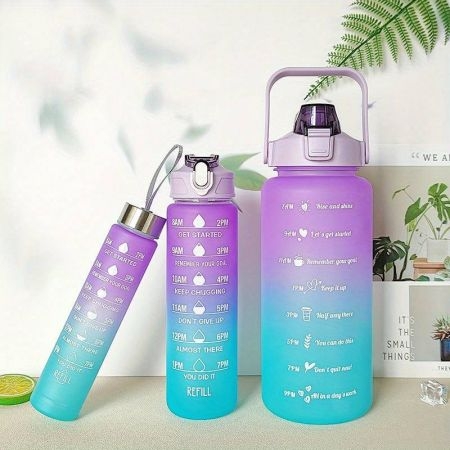 Set of 3 Gradient Rainbow Water Bottles - Green - Makhsoom