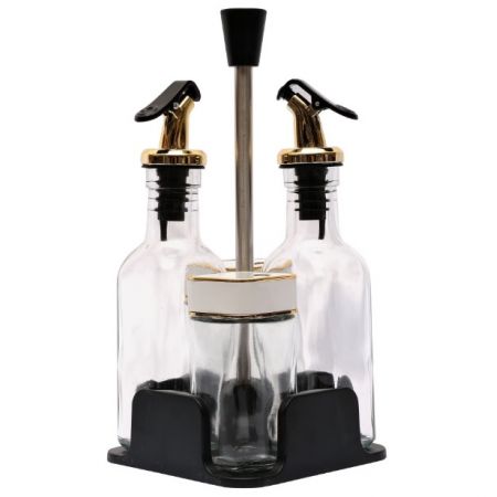 Glass Condiment Set With Stand 4 Pcs - Makhsoom