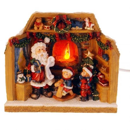 Christmas Scene LED Santa On Left With Kids And Fireplace - 20 x 11 x ...