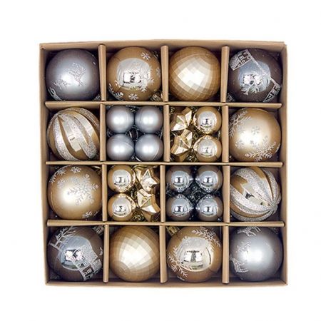 Set Of Christmas Tree Baubles Gold & Silver 44 Pcs - Makhsoom