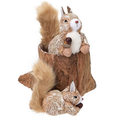 Squirrel Tree Trunk Decorative - 23 Cm - Makhsoom