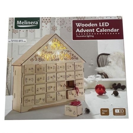 Melinera Wooden Led Advent Calendar Decorative Lighting W40 x H35 x D8 ...