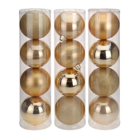 Set Of Large Christmas Balls Gold 4 Pcs Assorted Design - 15 cm - Makhsoom