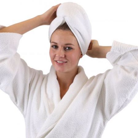 Set Of Terry Cloth Cotton Hair Turban Towels White 2 Pcs - Makhsoom