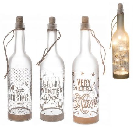 Lamp Glass Bottle With LED Lights Golden Print - 15cm - Makhsoom