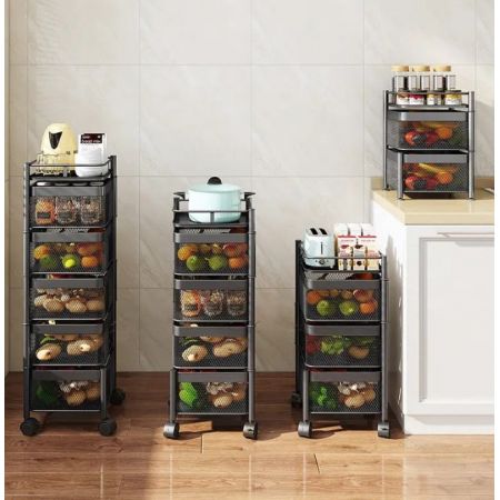 Square Basket Kitchen Rotating Metal Storage Cages With Wheels Cart - 4 ...