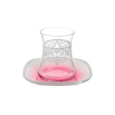 Lav Set of Tea Dantela Cups with Saucer 12 Pcs - 84 ml - Makhsoom