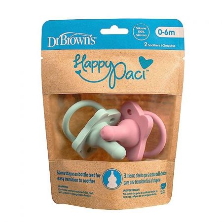 Dr Brown's Set of Happi-Paci Stage1 Pink,Green 0+ Months - 2 Pcs - Makhsoom