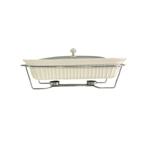 Rectangular Porcelain Chafing Dish With Stand & Glass Lid 17.5 inch ...