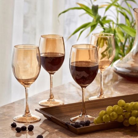 Red Cherry Wine Glass Set of 6 Pcs Amber Tinted Color - 330 ml - Makhsoom
