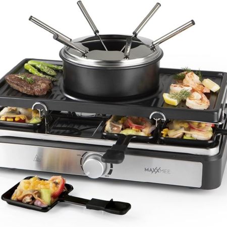Maxxmee Non-Stick Grill Plate Raclette & Fondue Set With 8 Raclette ...